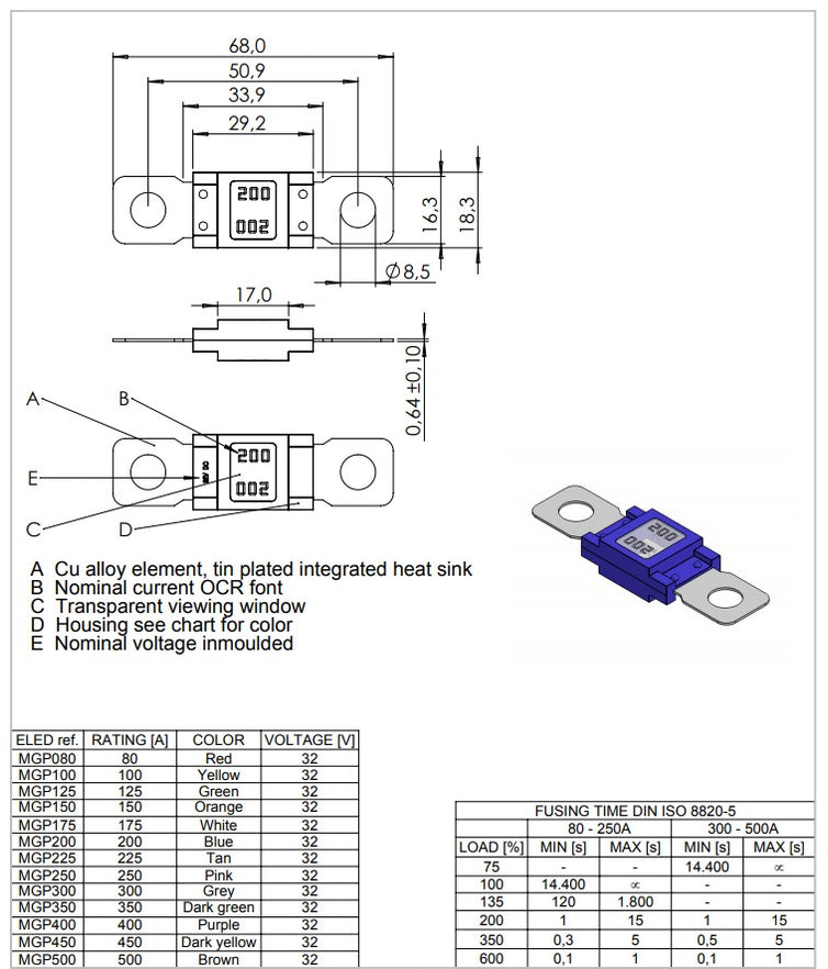 Flosser 8048500 Bolt On 500 Amp Fuse - Replaces MEGA and AMG Fuses ...